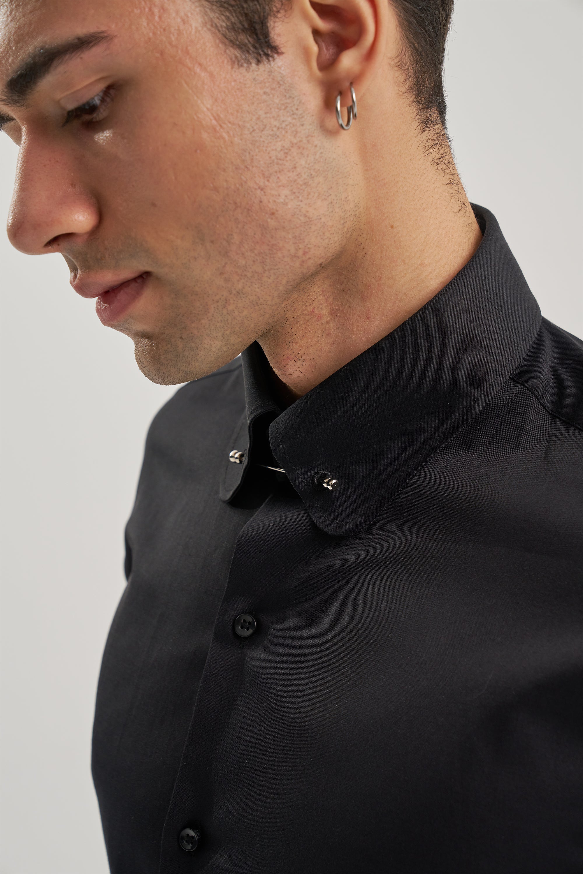 TOMMY - Black Penny Collar Shirt with Collar Bar | Jack Martin
